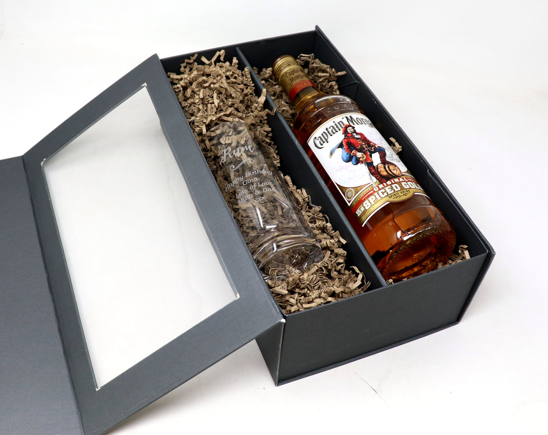 Engraved Rum Glass & Bottle of Spiced Rum – Regalo