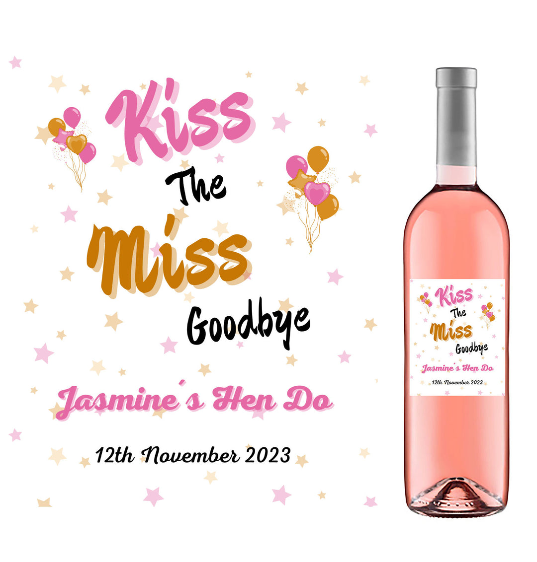 Personalised Kiss The Miss Hen Do Bottle Label – Regalo