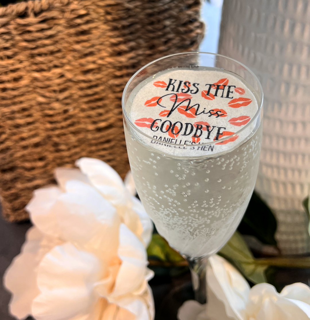 Personalised Hen Do Drink Toppers - Kiss The Miss Design – Regalo