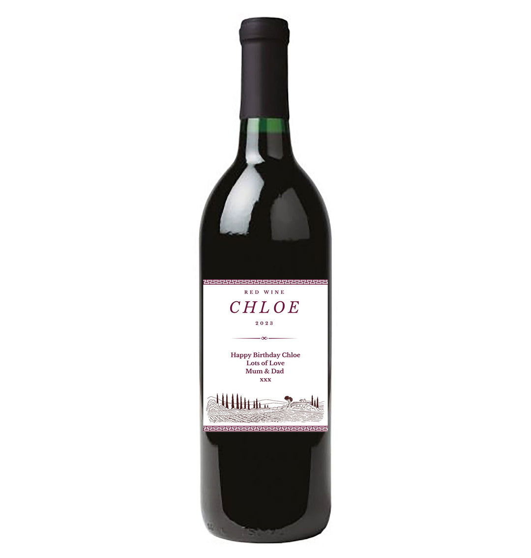 Personalised Red Wine Vineyard Bottle Label – Regalo